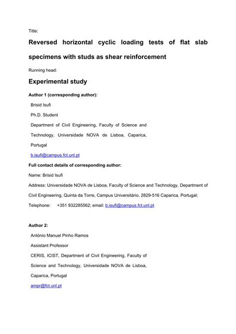 Pdf Reversed Horizontal Cyclic Loading Tests Of Flat Slab · Slab With A Rigid Square Base