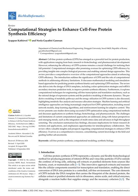 Pdf Computational Strategies To Enhance Cell Free Protein Synthesis