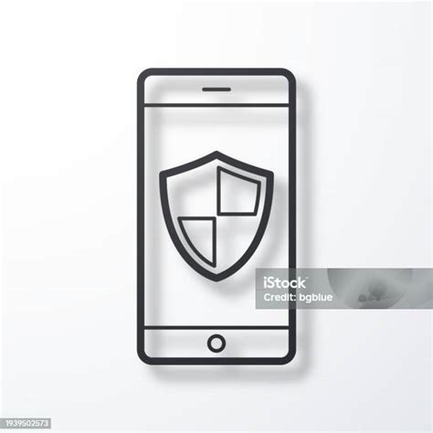 쉴드가 있는 스마트폰 흰색 배경에 그림자가 있는 선 아이콘 3차원 형태에 대한 스톡 벡터 아트 및 기타 이미지 3차원 형태 막는 동작 아이콘 Istock