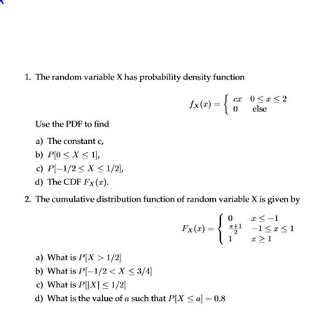 Solved The Random Variable X Has Probability Density Chegg