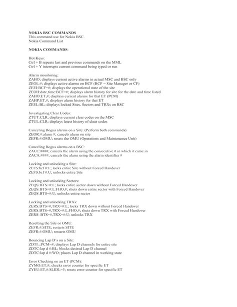 Nokia Bsc Commands Network Management Reference