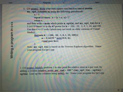 Solved Write Your Own Squareroot Function Named Double My Chegg Com