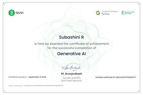 Subashini R On Linkedin Thrilled To Have Completed The Generative Ai Course Im Excited To Apply