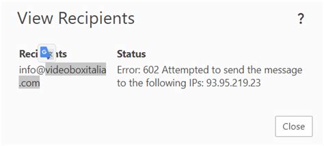 Error 602 Attempted To Send The Message To The Following Ips