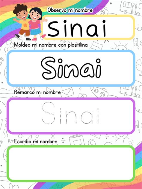 Hoja De Trabajo Para Escritura Del Nombre Ilustrativo Colorido Pdf