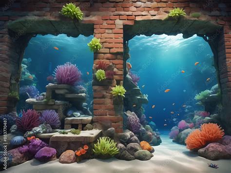 A Brick Wall Texture Found Underwater With Coral Formations Sea