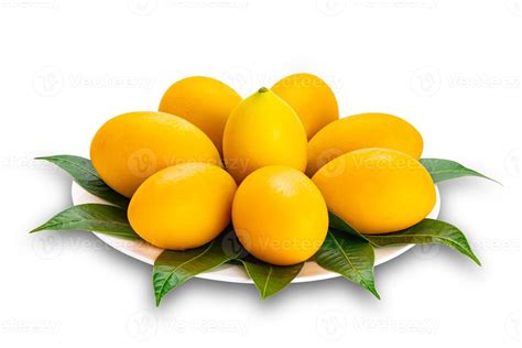 Ripe Sweet Yellow Marian Plum Or Bouea Macrophylla Griffith Or Maprang Or Mayongchid With Green