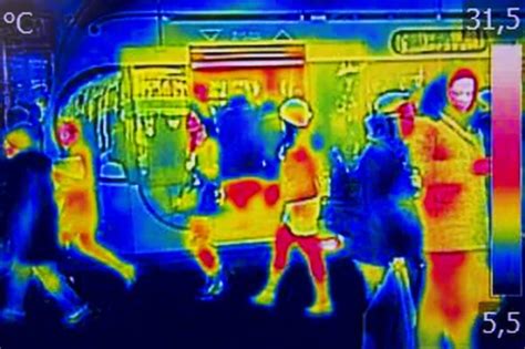 Infrared Thermal Image People At The City Railway Station Stock Image