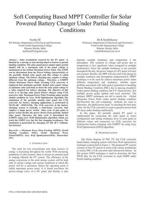 Pdf Soft Computing Based Mppt Controller For Solar Powered Battery