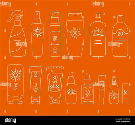 Set Of Spf Bottles Tubes Sunscreen Protection And Sun Safety