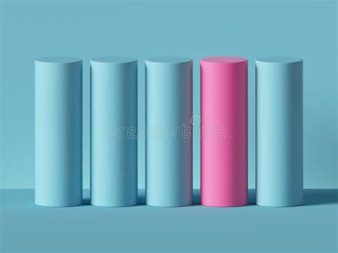3d Render Abstract Minimal Geometric Background One Pink Cylinder Row Of Blue Cylinders