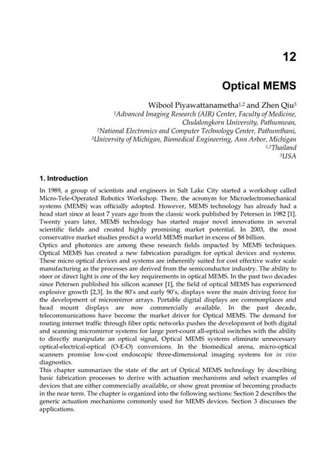 Pdf Optical Mems