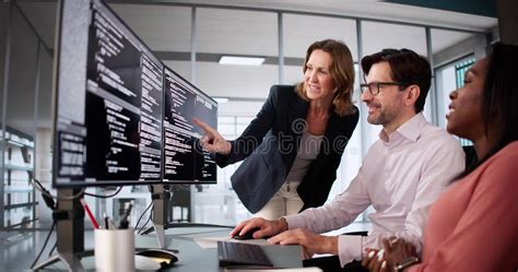 Diverse Coding Team Collaborating On Software Development Stock Image Image Of Multiracial