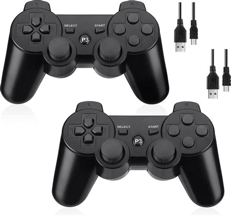 Infisu 2 Pack Wireless Ps3 Controllers Double Shock Motion Sensor Rechargeable Gamepad Black