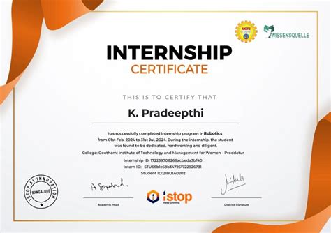 Excited To Share I Completed An Internship In Robotics From 1stop