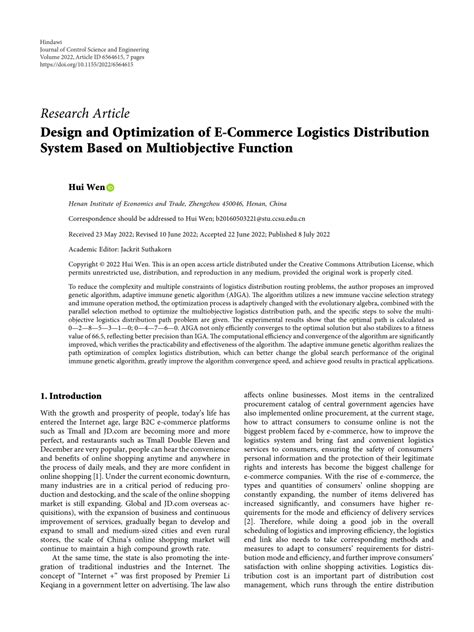 Pdf Design And Optimization Of E Commerce Logistics Distribution System Based On