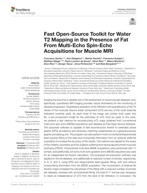 Pdf Fast Open Source Toolkit For Water T2 Mapping In The Presence Of Fat From Multi Echo Spin