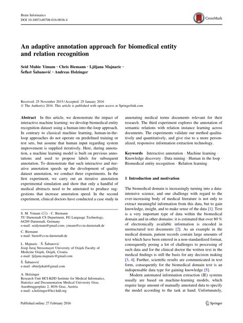 Pdf An Adaptive Annotation Approach For Biomedical Entity And