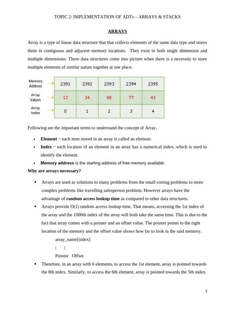 Topic 2 Implementation Arrays And Stacks Pdf Pointer Computer Programming Data Type