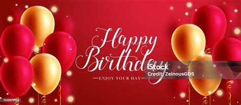생일 인사말 벡터 배경 디자인 출생 날 파티 축하를위한 우아한 떠 다니는 풍선 요소가있는 빨간색 공간에서 생일 축하 텍스트 3