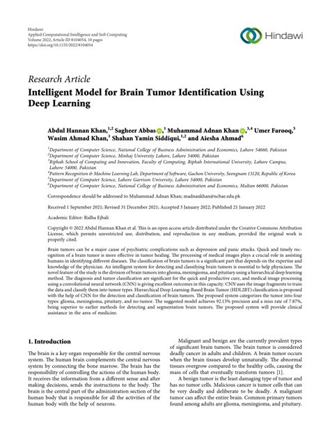 Pdf Intelligent Model For Brain Tumor Identification Using Deep Learning