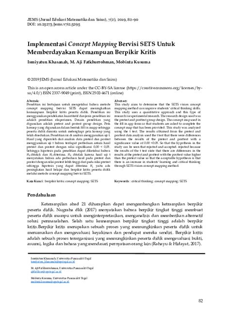 Pdf Implementasi Concept Mapping Bervisi Sets Untuk Memberdayakan Kemampuan Berpikir Kritis