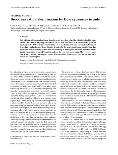 Pdf Brood Sex Ratio Determination By Flow Cytometry In Ants