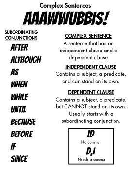 Complex Sentences Anchor Chart By Adventures In Resource TPT