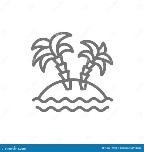 Desert Island With Palm Trees Line Icon Stock Vector Illustration Of Icon Isolated 142717901