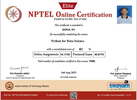 Gokul K V On Linkedin Datascience Python Nptel Careergrowth Iitmadras