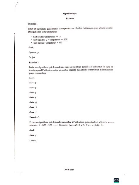Exercises Algorithm Pdf