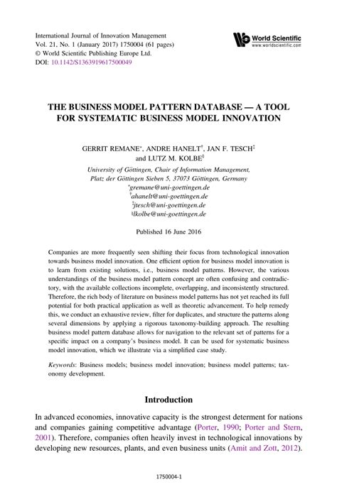 Pdf The Business Model Pattern Database — A Tool For Systematic Business Model Innovation