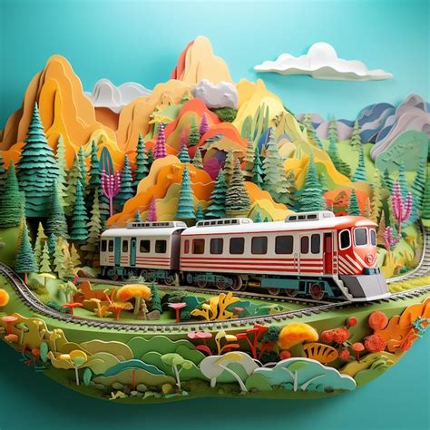 Premium Ai Image View Of Colorful 3d Train Model With Nature Scenery