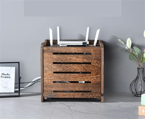 Wooden Wireless Wifi Router Storage Box Modem Router Cover Wood Shelf Power Strip