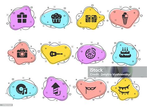 흰색 배경에 고립 된 컬러 버블 모양의 파티 글리프 벡터 아이콘 웹 디자인 모바일 앱 및 Ui 디자인을위한 파티 아이콘 세트 개체 그룹에 대한 스톡 벡터 아트 및 기타