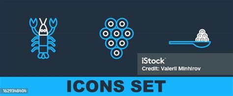 라인 캐비어를 숟가락 랍스터 및 아이콘에 설정하십시오 벡터 갈고리 발톱에 대한 스톡 벡터 아트 및 기타 이미지 갈고리 발톱 갑각류 건강한 생활방식 Istock