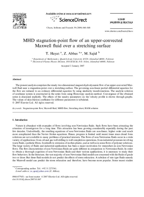 Pdf Mhd Stagnation Point Flow Of An Upper Convected Maxwell Fluid