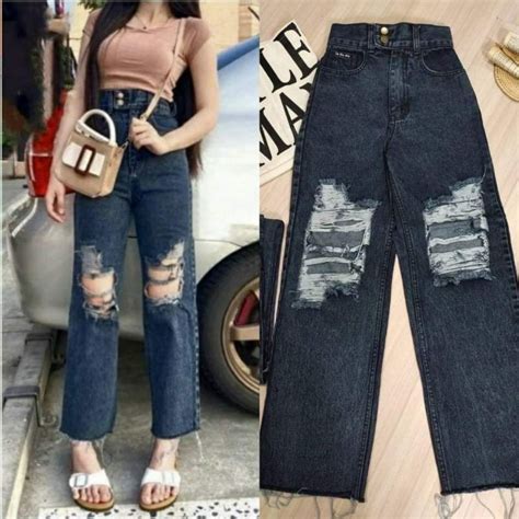 On The Way กางเกงยีนส์ทรงขากระบอกวินเทจแต่งขาดขายดีฝากร้านด้วยจ้า N Irinshop Thaipick