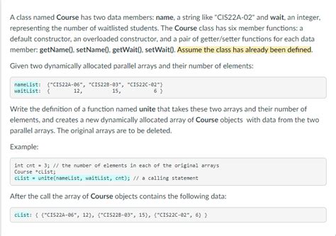 Solved A Class Named Course Has Two Data Members Name A