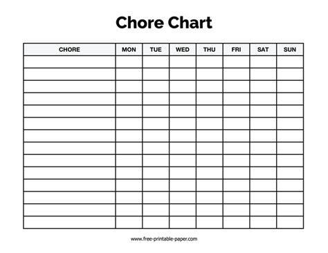 Chore Chart Template Free Printable Paper