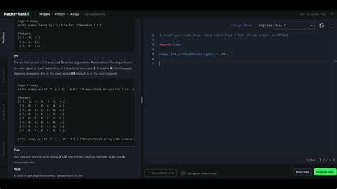 Hackerrank Python Solution 6 Numpy Eye And Identity Youtube