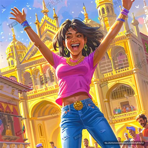 Ai创作图缅甸广告缅甸插画 国外插画 主题乐园卡通人物 老外插画 青春活力插画 人物大场景插画 欧美场景 欧美插画 青春题材人物插图 欢乐王国 活力四射女孩 西班牙插画 时尚潮流人物原创插画