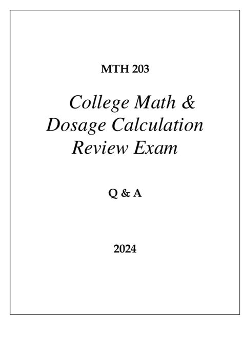 Mth 203 College Math And Dosage Calculations Exam Q And A 2024 Hondros Nursing Bsn Stuvia Us