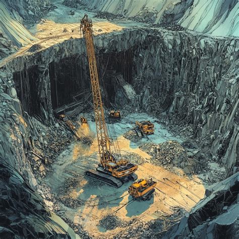 A Mining Operation With Heavy Machinery Extracting Minerals And Ores From The Ground Premium
