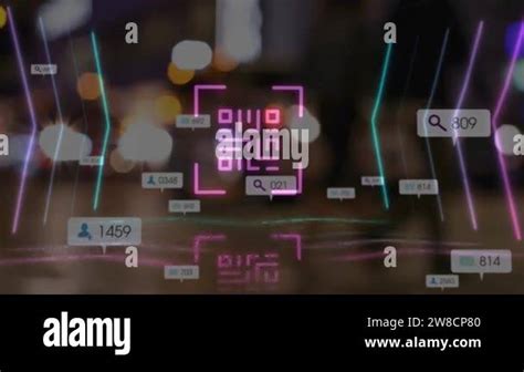 Animation Of Qr Code Over Social Media Icons Global Digital Security