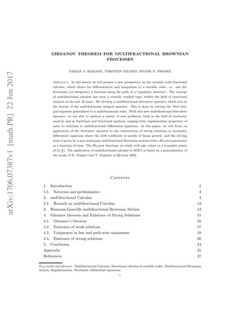 Pdf Girsanov Theorem For Multifractional Brownian Processes