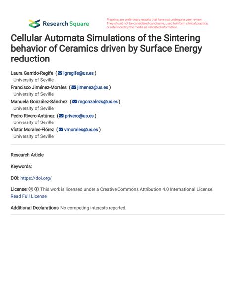 Pdf Cellular Automata Simulations Of The Sintering Behavior Of Ceramics Driven By Surface