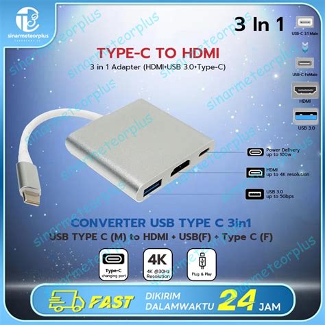 Jual Adapter Hub USB Type C To HDMI 4K Multi Port USB 3 0 For Macbook Air Pro 2020 2021 M1 IPad