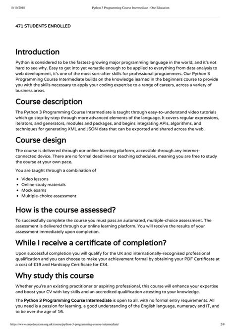 Python 3 Programming Course Intermediate One Education Pdf Free