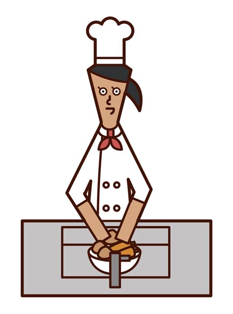 요리사 여성가 야채를 씻는 그림 무료 일러스트 소재집 Kukukeke